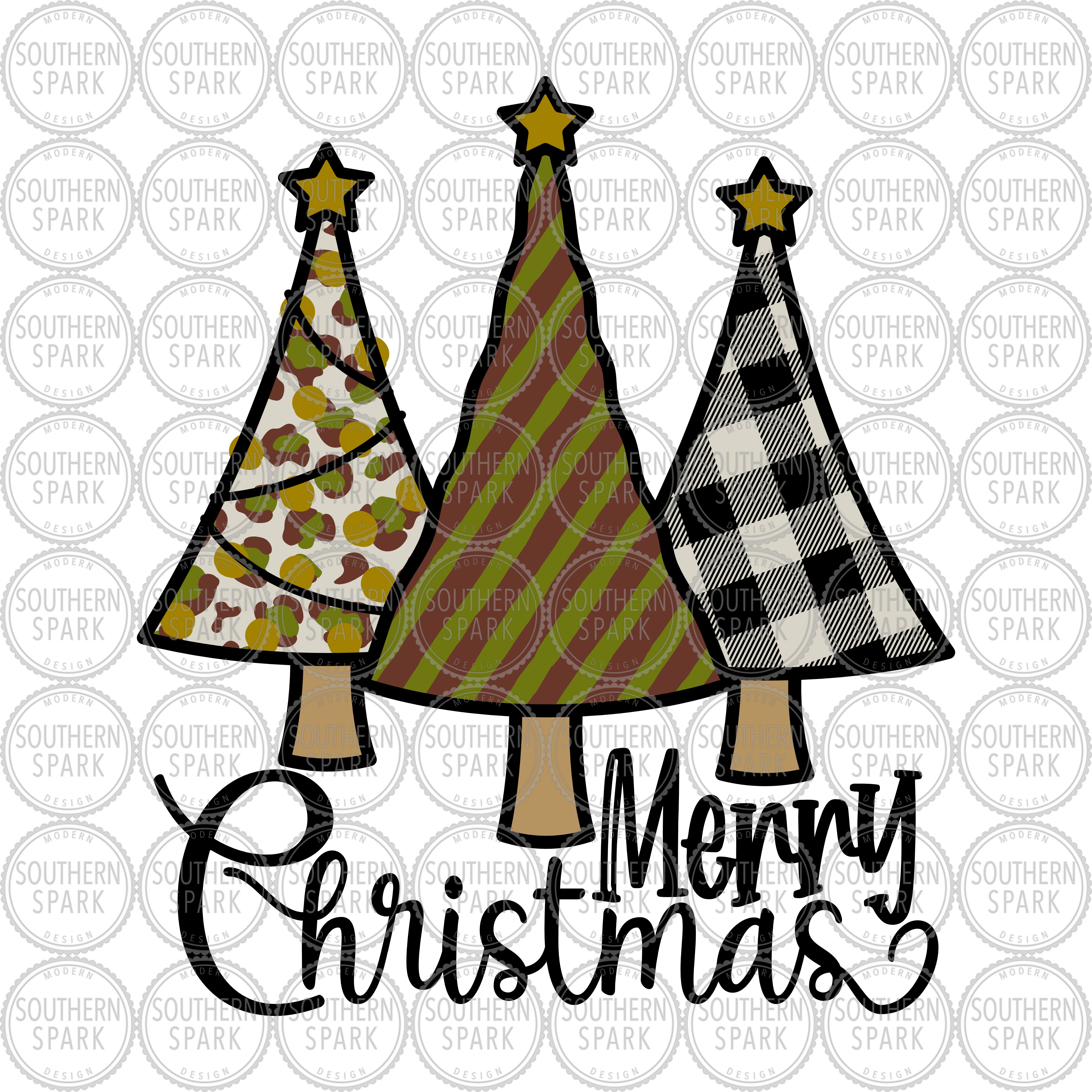 Merry Christmas SVG / Three Christmas Trees SVG / Christmas Trees SVG ...
